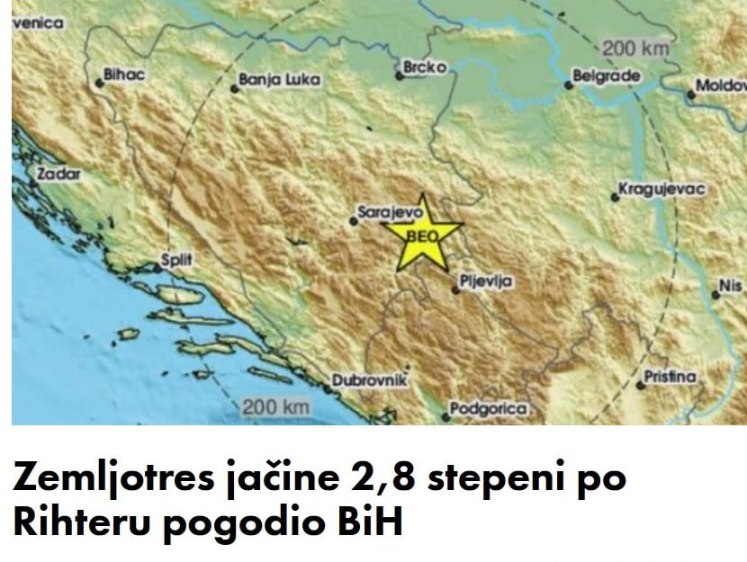Zemljotres jačine 2,8 stepeni po Rihteru pogodio BiH – Hamelj