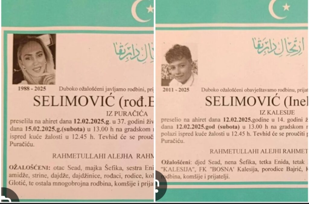 U subotu dženaza ubijenoj Ineli Selimović i njenom sinu, u Kalesiji ...